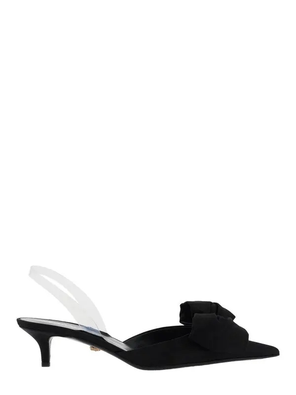 Versace Alia 45 Satin Slingback Pumps With Decorative Bow - Black