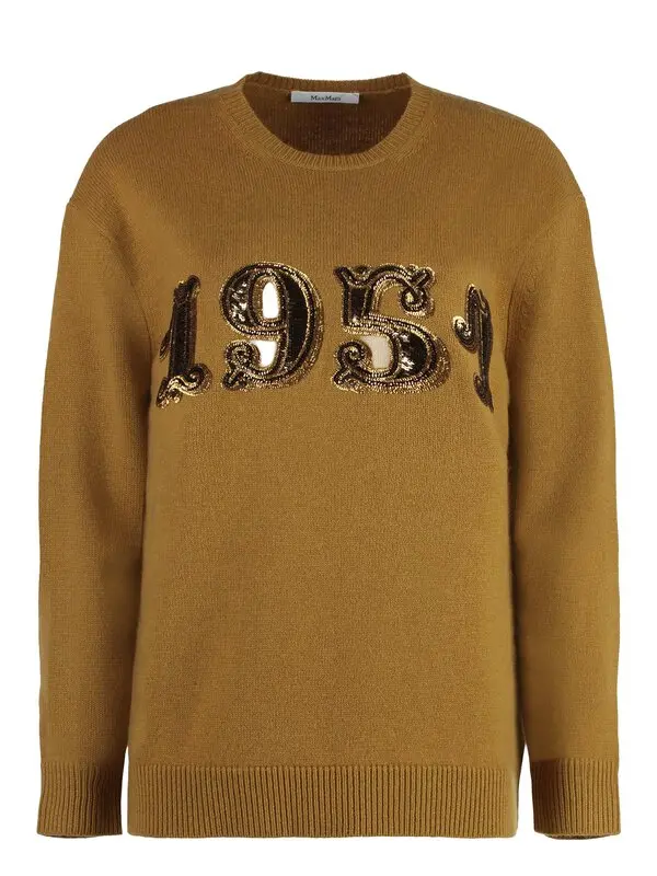 Max Mara Wool And Cashmere Sweater With Sequined Numbers - Camel