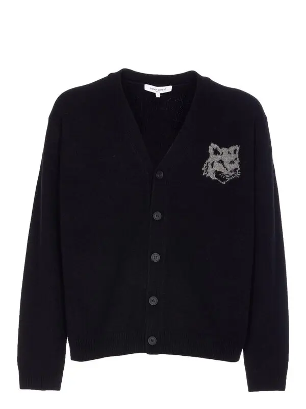 Maison Kitsuné Fox Head Intarsia Merino Wool Cardigan - Black