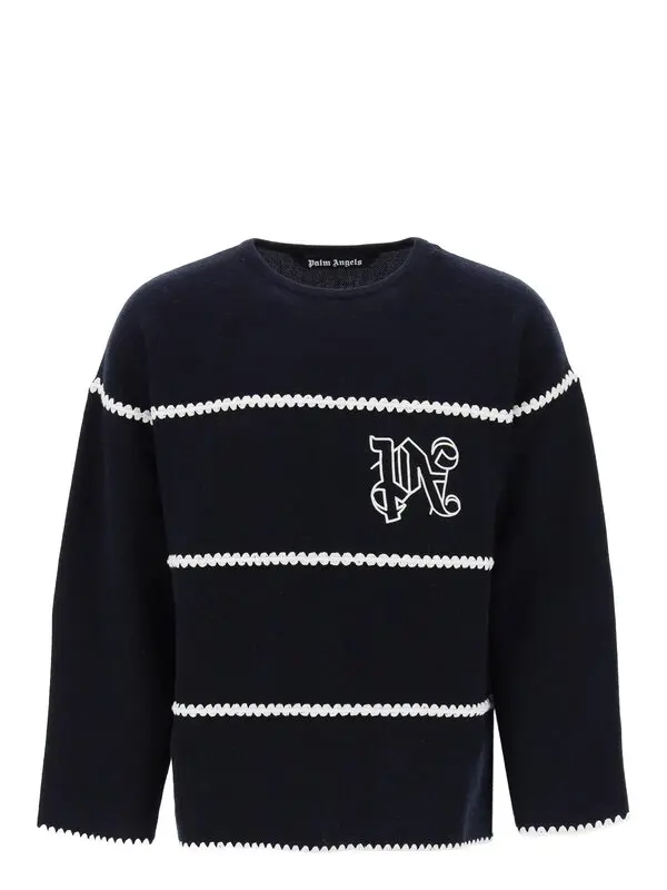 Palm Angels Knit Wool Blend Pullover - Blue