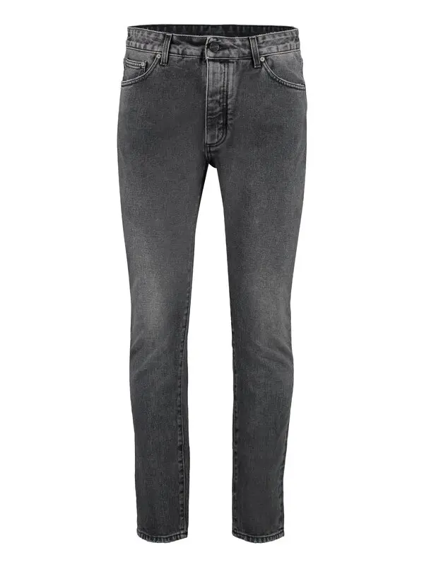 Palm Angels Straight Leg Jeans With Maxi Logo - Grey