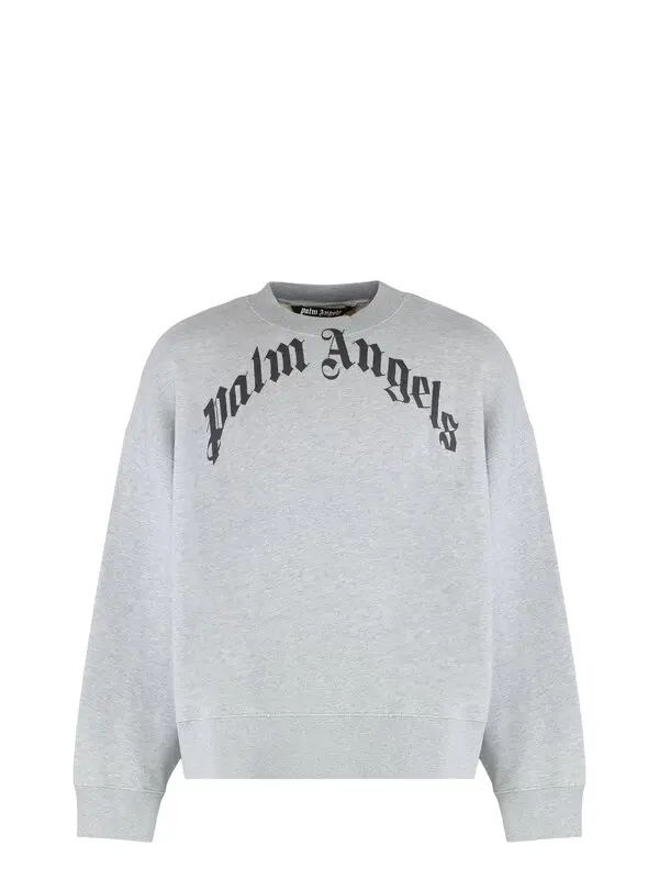 Palm Angels Cotton Sweatshirt With Arched Logo - Grey
