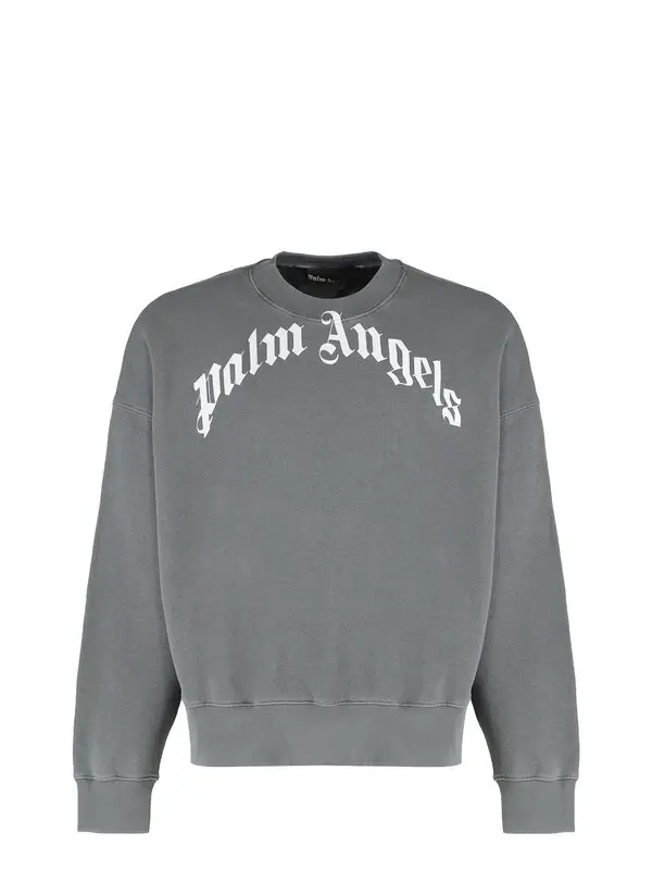 Palm Angels Curved Logo Crewneck Sweatshirt - Grey