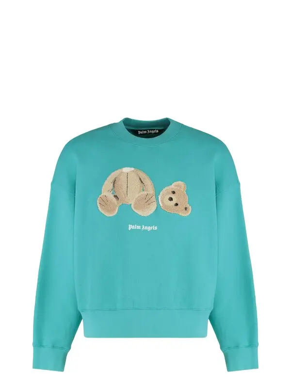 Palm Angels Bear Motif Crew Neck Sweatshirt - Green
