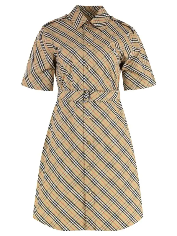 Burberry Check Cotton Shirt Dress - Beige
