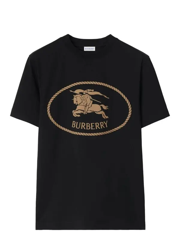 Burberry Slim Fit Ribbed Neckline T-shirt With Equestrian Knight Print Size - Nero