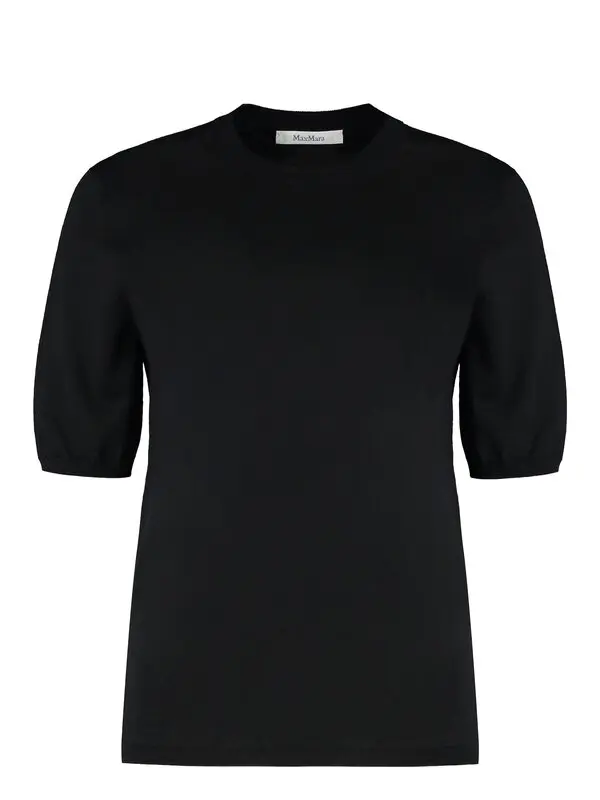 Max Mara Slim Fit Wool Shirt With Puff Sleeves - Black