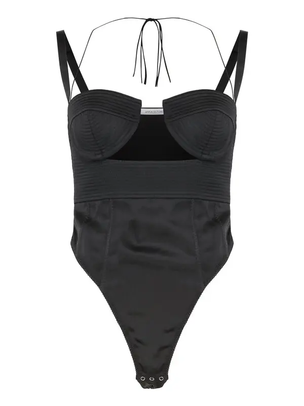 Anna October Satin Bodysuit With Adjustable Straps - Black