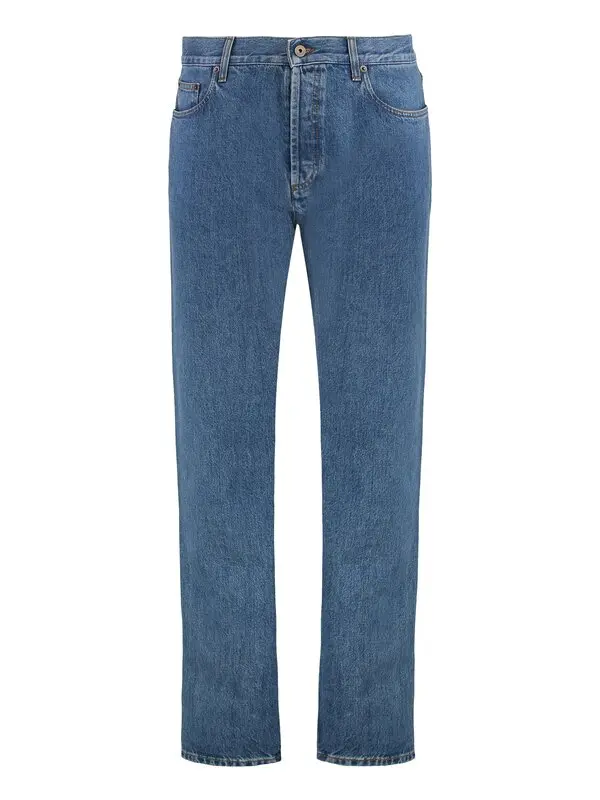 Burberry Slim Fit Cotton Jeans With Engraved Logo Detail - Denim