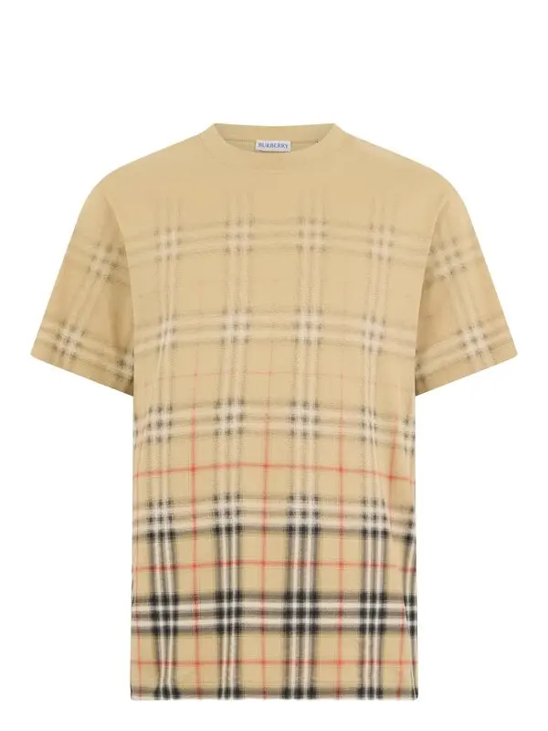 Burberry Checkered Cotton T-shirt Short Sleeve - Beige