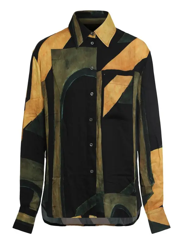 LOUISA BALLOU Long Sleeve Viscose Printed Shirt - Black