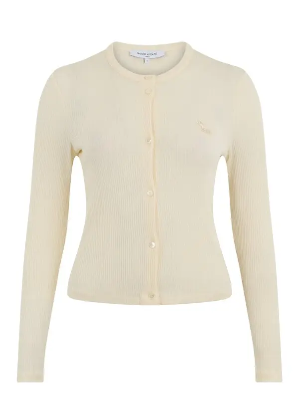 Maison Kitsuné Ribbed Crew Neck Cardigan With Logo Detail - Yellow