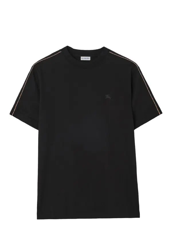 Burberry Cotton Crewneck T-shirt With Check Piping Size - Nero