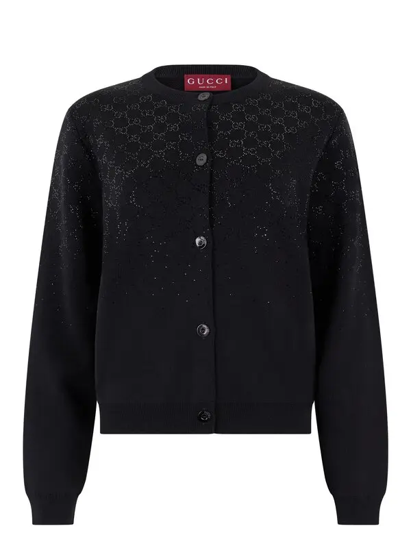 Gucci Wool Cardigan With Crystal Embellishments - Black