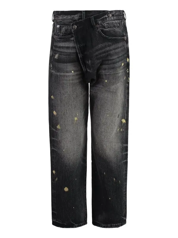 R13 5-pocket Straight-leg Jeans With Paint Splatter - Black