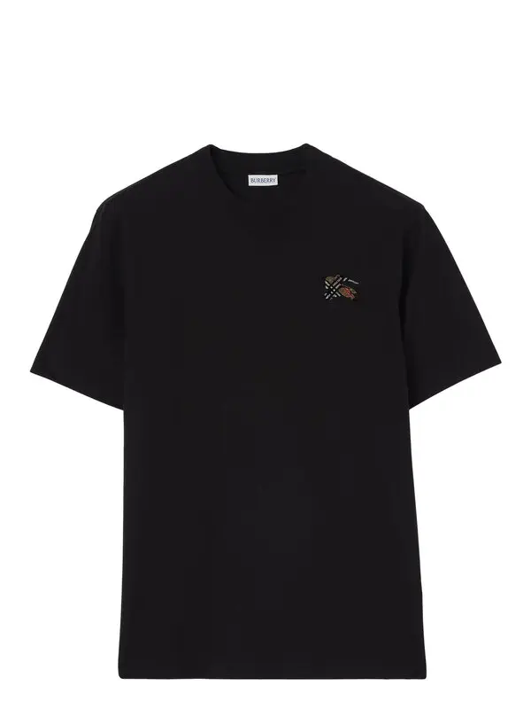 Burberry Equestrian Knight Embroidered Tufted Neck T-shirt Size - Nero