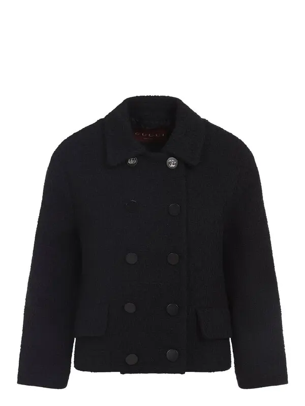 Gucci Boucle Wool Double Breasted Jacket - Black