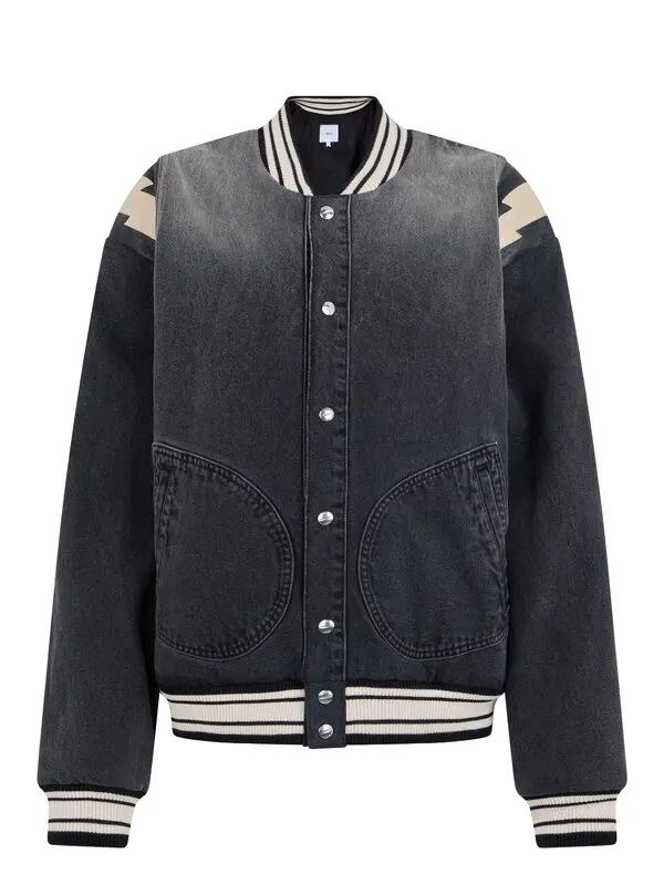Rhude Long-sleeve Denim Bomber Jacket With Contrasting Details - Grey
