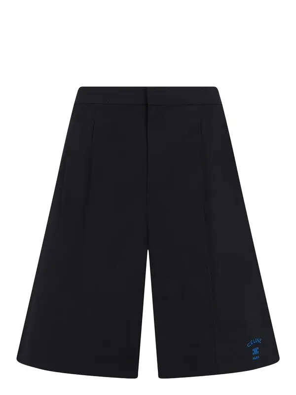 Celine Wide Silhouette Linen Cotton Shorts - Black