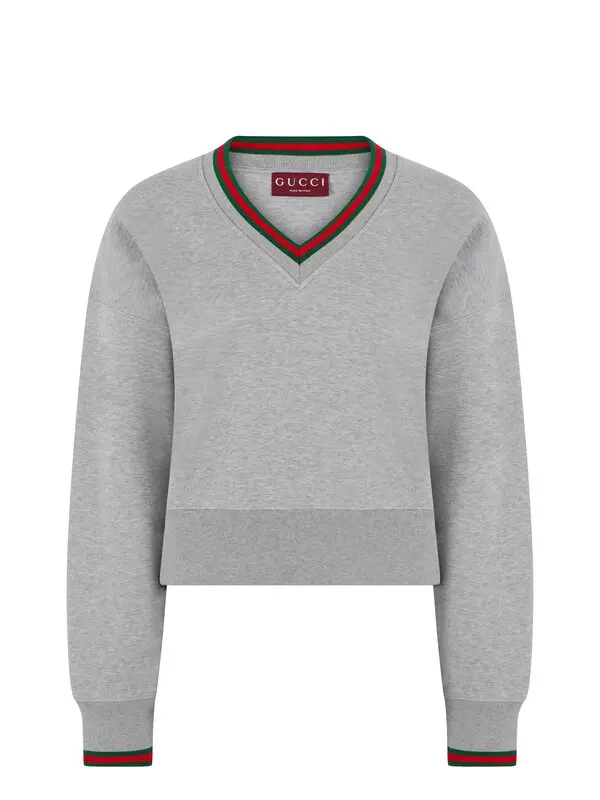 Gucci Cotton Jersey Sweatshirt With Web Detail - Grey