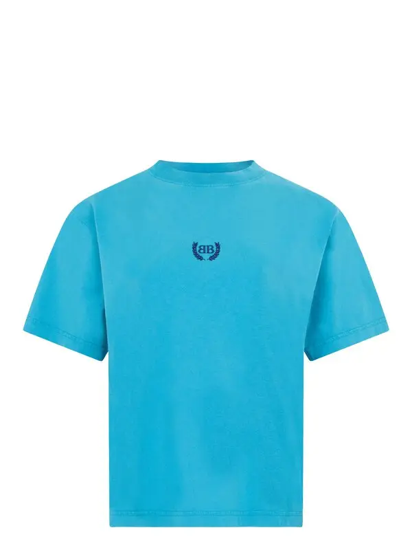Balenciaga Mini Cotton T-shirt With Embroidered Logo - Light Blue