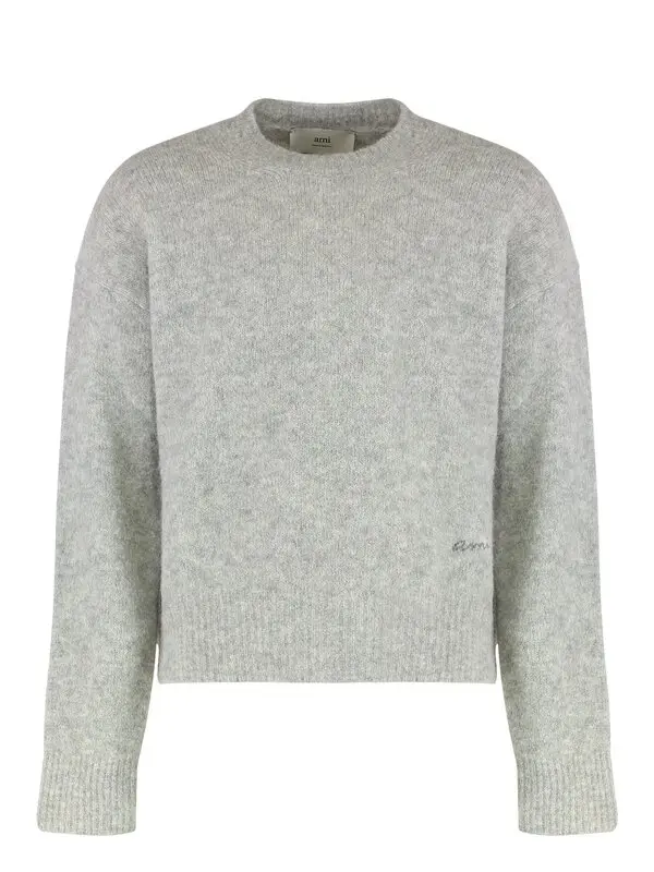 AMI Paris Round Neck Wool Blend Sweater - Grey