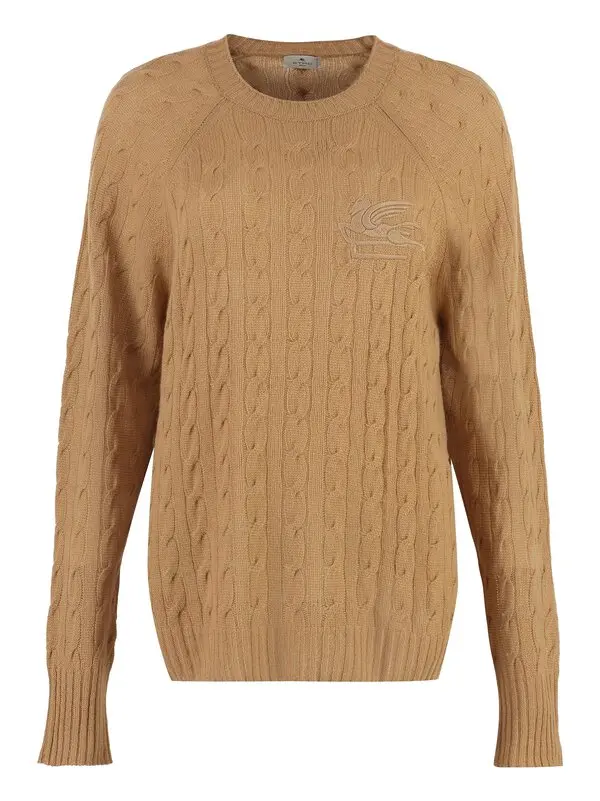 Etro Cashmere Cable-knit Crewneck Sweater - Camel