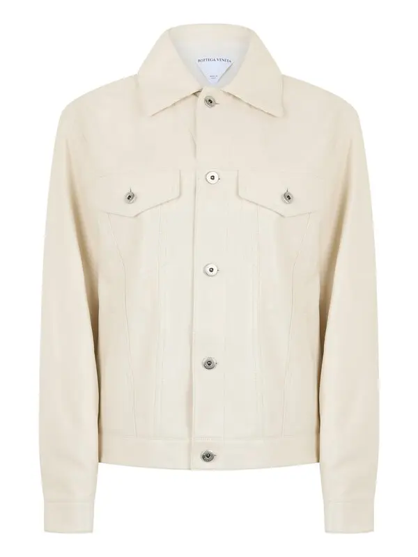 Bottega Veneta Classic Leather Jacket With Button Closure - Panna