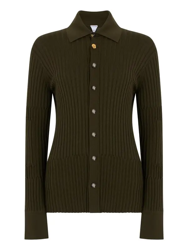 Bottega Veneta Ribbed Silk And Cashmere Long Sleeve Shirt - Khaki