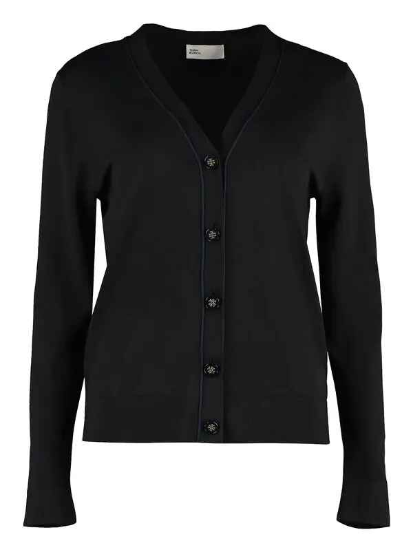 Tory Burch Wool-blend Button-detailed Cardigan - Black