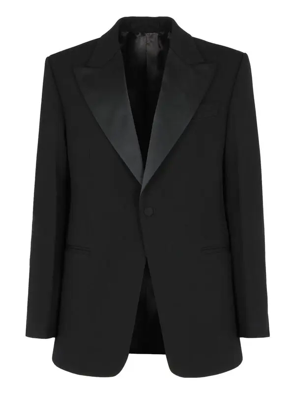 FERRAGAMO Silk Peaked Lapel Blazer - Black