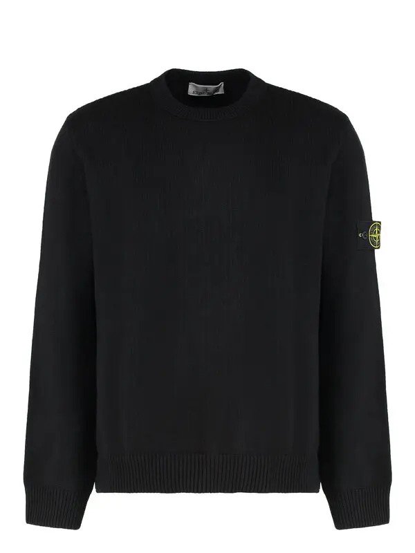 Stone Island Ribbed-knit Logo Patch Sweater - Black