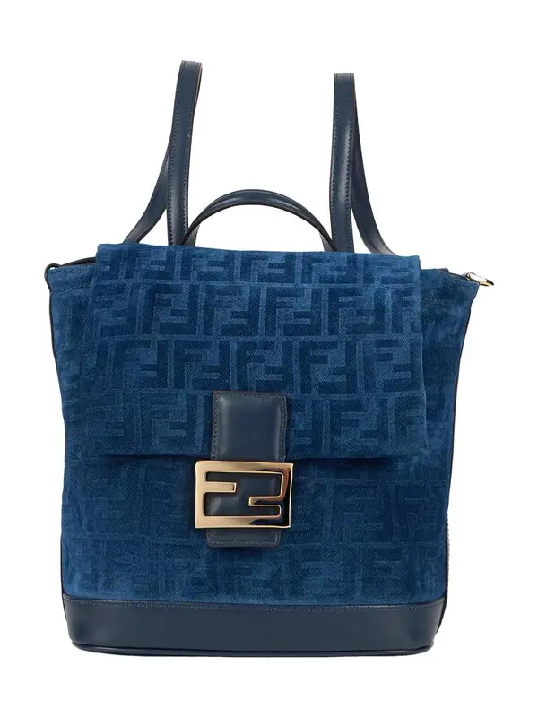 Fendi Velvet Ff Monogram Flap Backpack - Blue