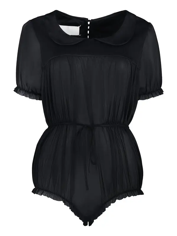 MAISON MARGIELA Sheer Polyamide Bodysuit With Belt - Black