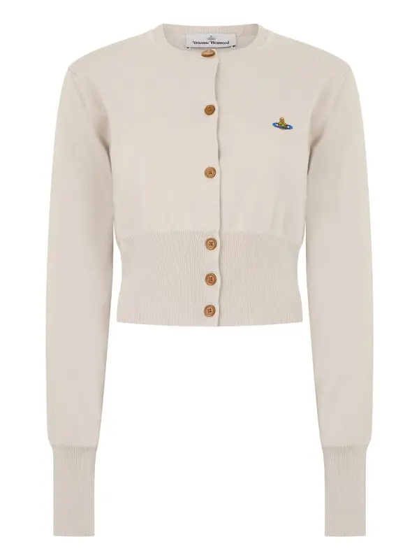 VIVIENNE WESTWOOD Cropped Embroidered Logo Cardigan - Beige