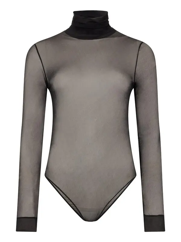 MAISON MARGIELA Semi-transparent High Neck Long Sleeve Bodysuit - Black