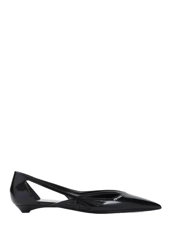 Prada Cut-out Leather Ballerinas - Black
