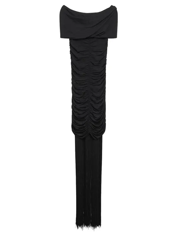 Khaite Jacinta Maxi Dress Off-the-shoulder, Fringe Detail - Black