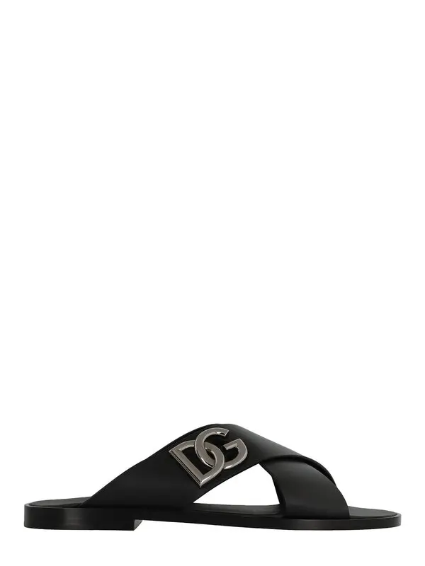 Dolce & Gabbana Calfskin Sandals With Dg Logo Detail - Black