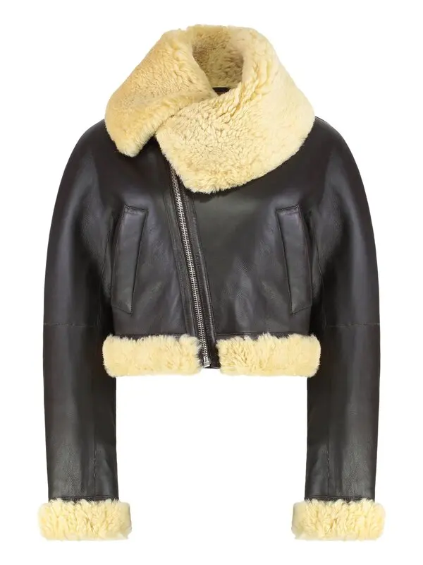 Jacquemus Aviatore Leather Shearling Jacket - Brown