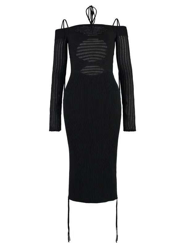 ANDREĀDAMO Ribbed Knit Cut-out Midi Dress - Black