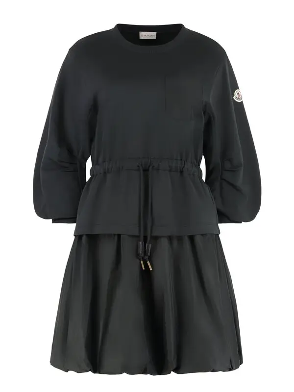 Moncler Cotton Blend Mini T-shirt Dress With Logo Patch - Black