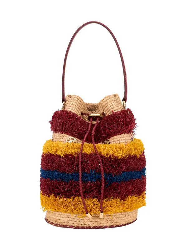Rabanne Raffia Bucket Bag With Fringe Detail - Multicolor