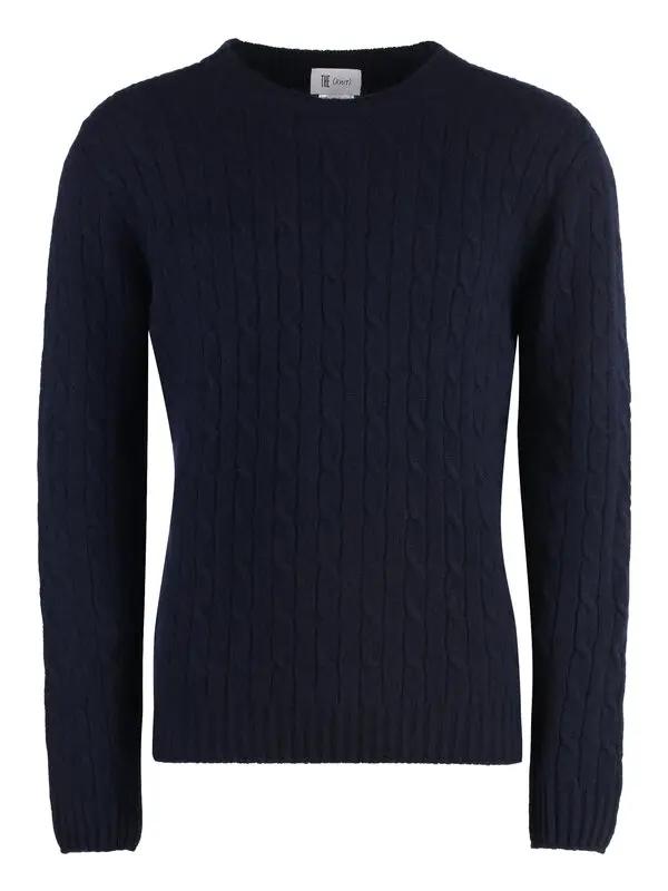 THE ALPHABET Cashmere Wool Cable-knit Crewneck Sweater - Blue