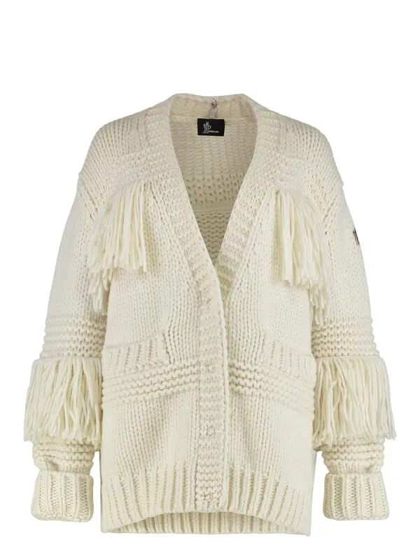 Moncler Oversized Crochet Cardigan With Fringes - Ivory