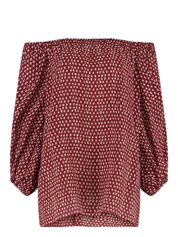 MARINELLA PICCINNO Silk Polka Dot Off-the-shoulder Blouse - Red
