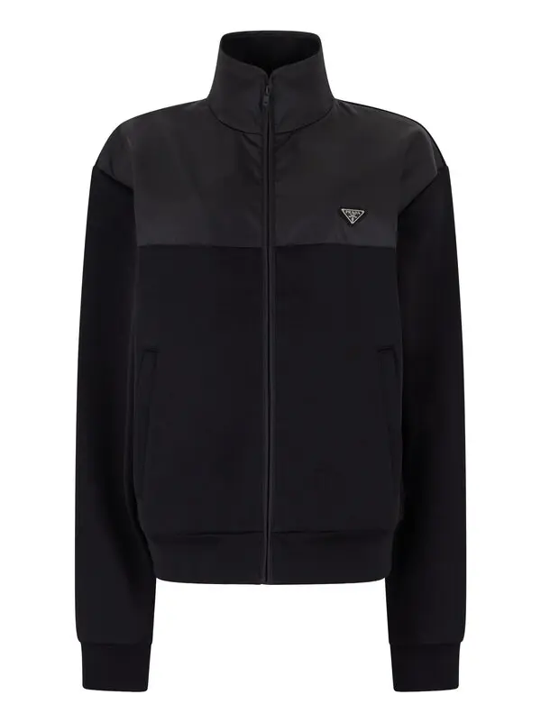 Prada Cotton Fleece And Re-nylon Zip-up Sweatshirt With Stand Collar - Black