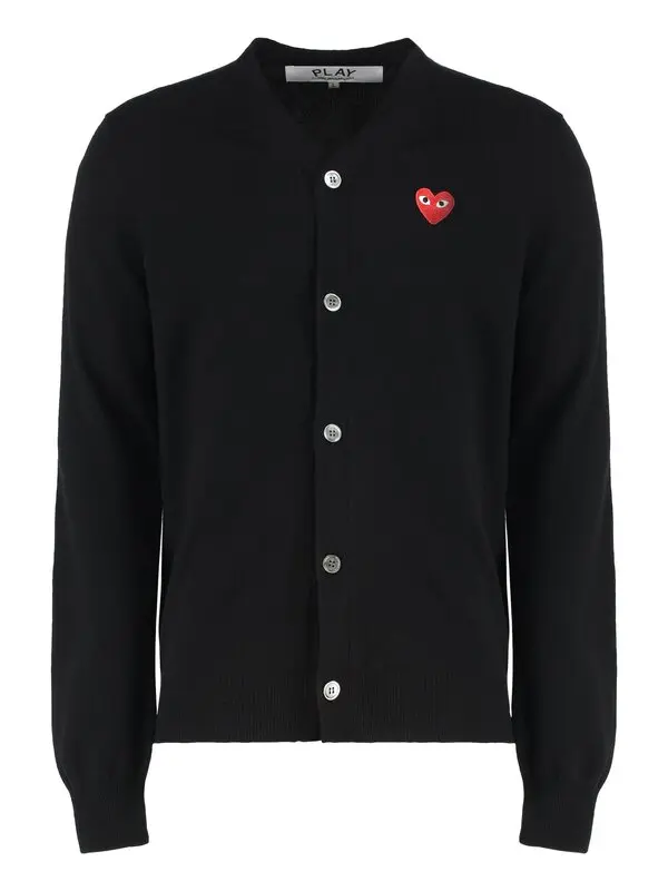 Play Comme Des Garcon Logo Patch Crewneck Cardigan - Black