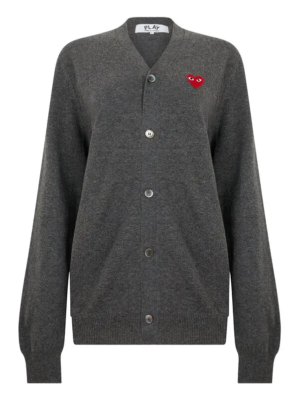 Play Comme Des Garcon Wool Cardigan With Embroidered Heart Logo - Grey
