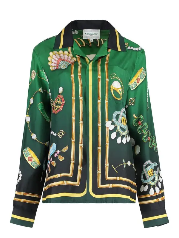 Casablanca Short Sleeve Silk Camp Shirt - Green